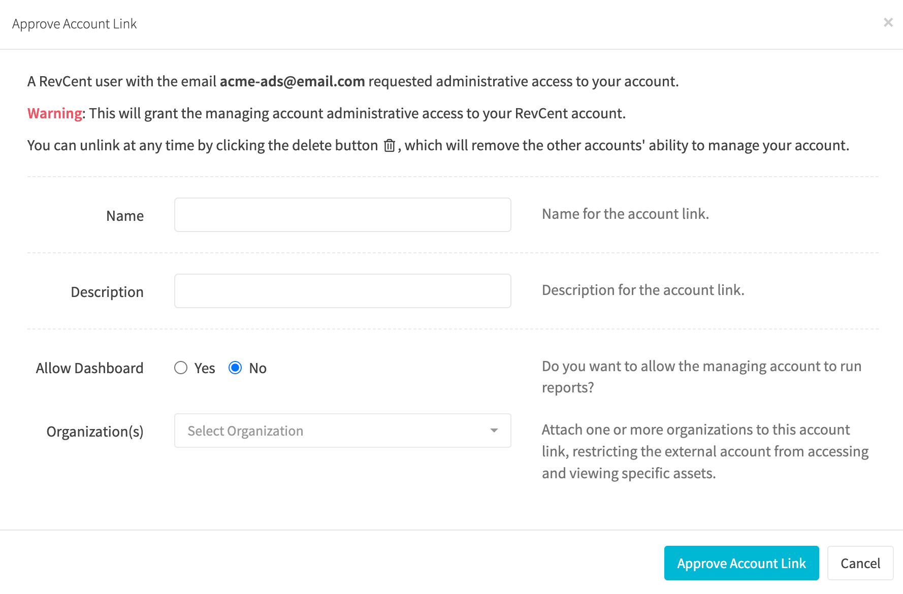 Account Links | RevCent Knowledge Base